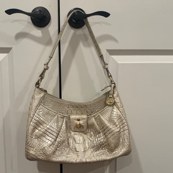Brahmin | Bags | Brahmin Gold Crocodileembossed Shoulder Bag | Poshmark